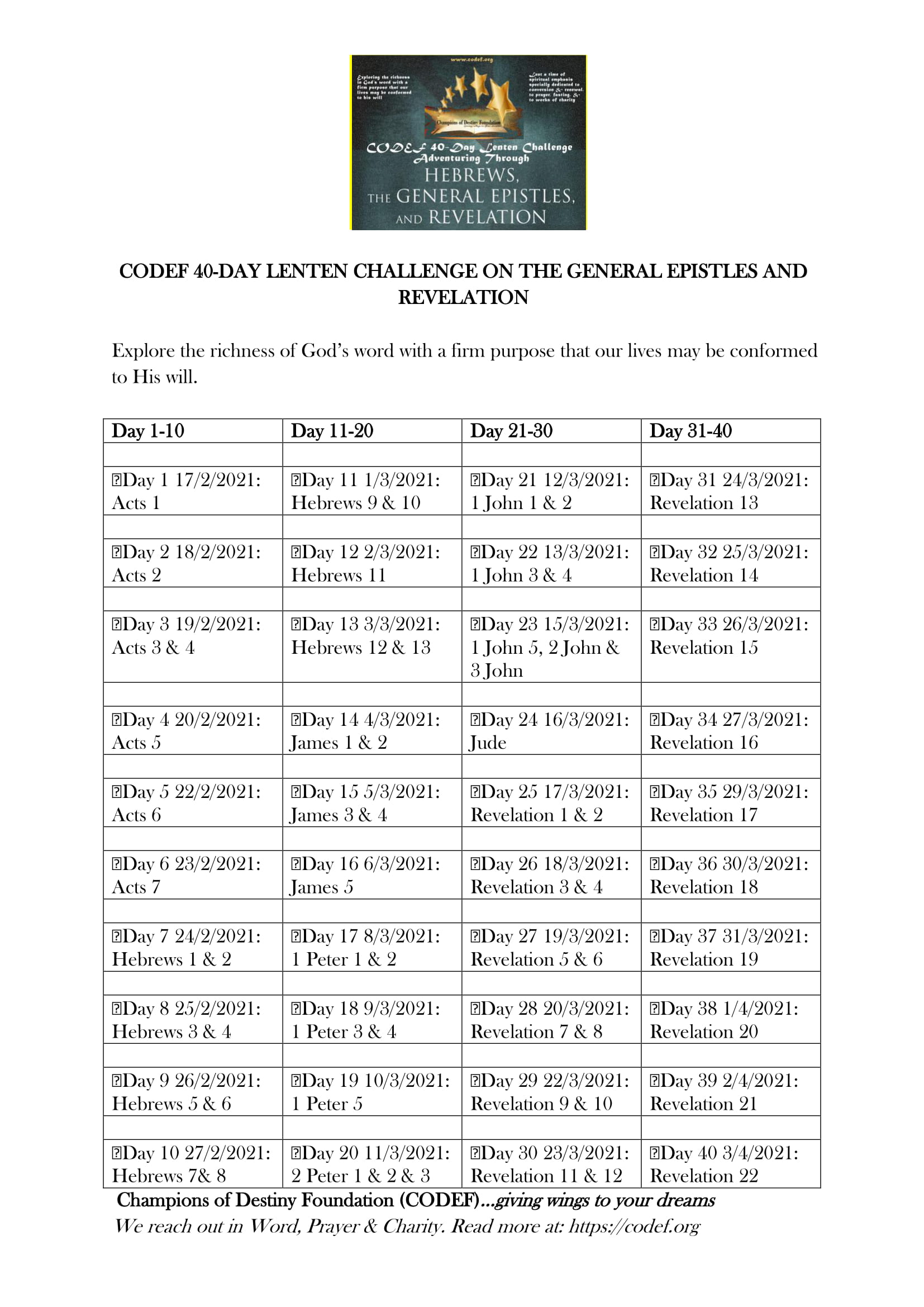 Lenten Challenge 2021 on the General Epistles and Revelation ...